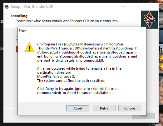 MoveFile Failed... Code 3? - CDK Problems & Advice - War Thunder ...